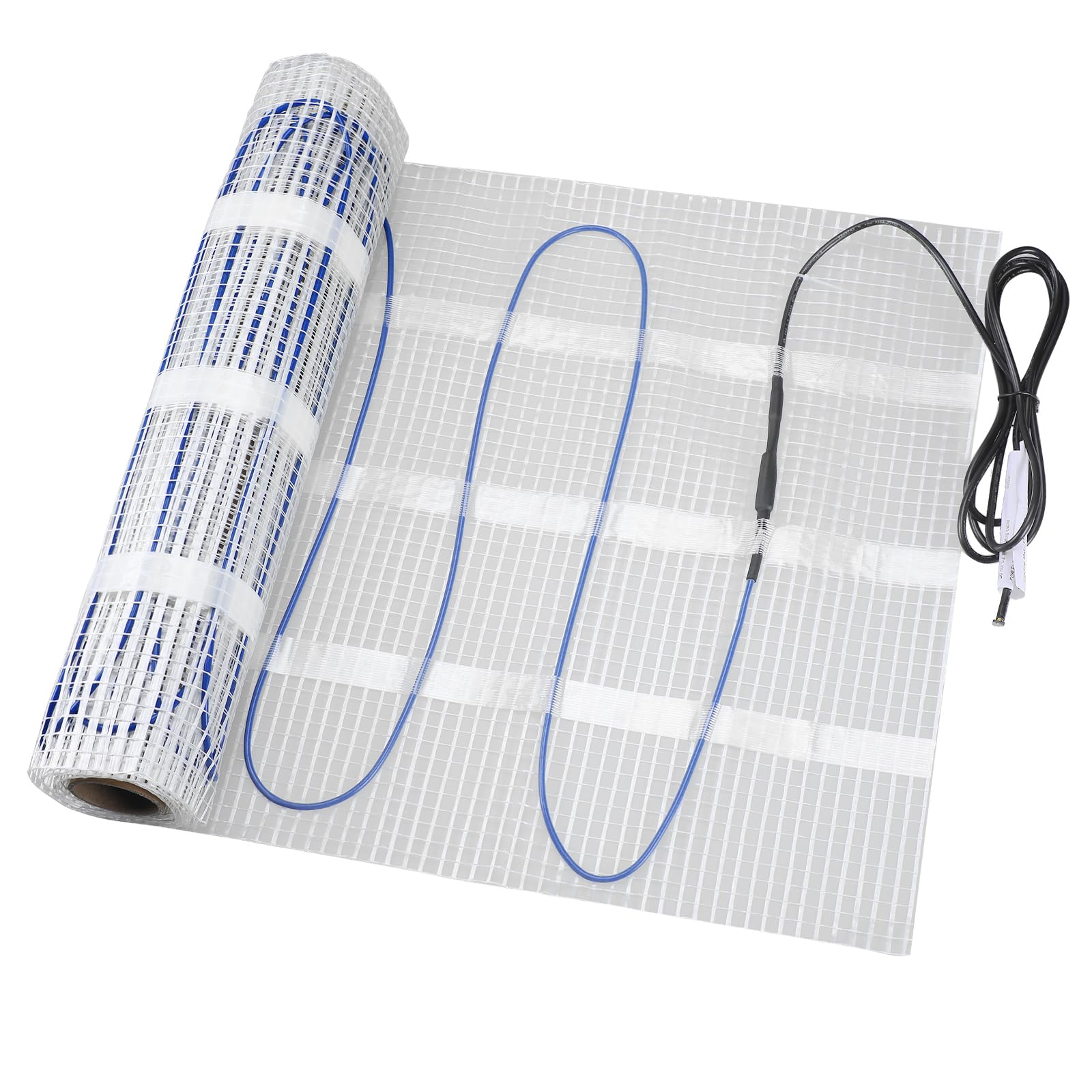 Electric Radiant Floor Heating System Kit for Under Tile and Laminate, Radiant Heated Floor Mat Self Adhesive, Floor Direct Mount Heating Mat Roll, Adjustable Tape (1 Amps, 10.8 Sqft)