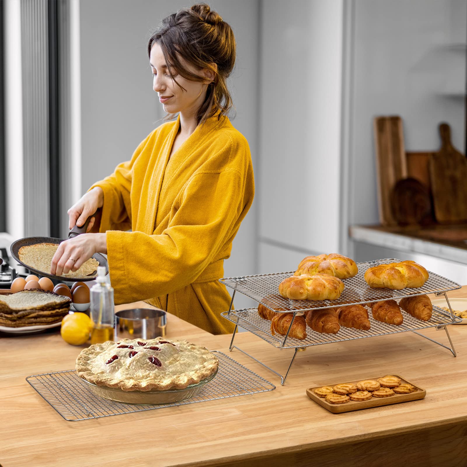 HIWARE Stainless Steel Stackable Cooling Rack for Baking, 3 Tier 12βx 16.5β,Oven & Dishwasher Salf and Fit Half Sheet,Wire Cooling Racks for Cookie, Pizza, Cake