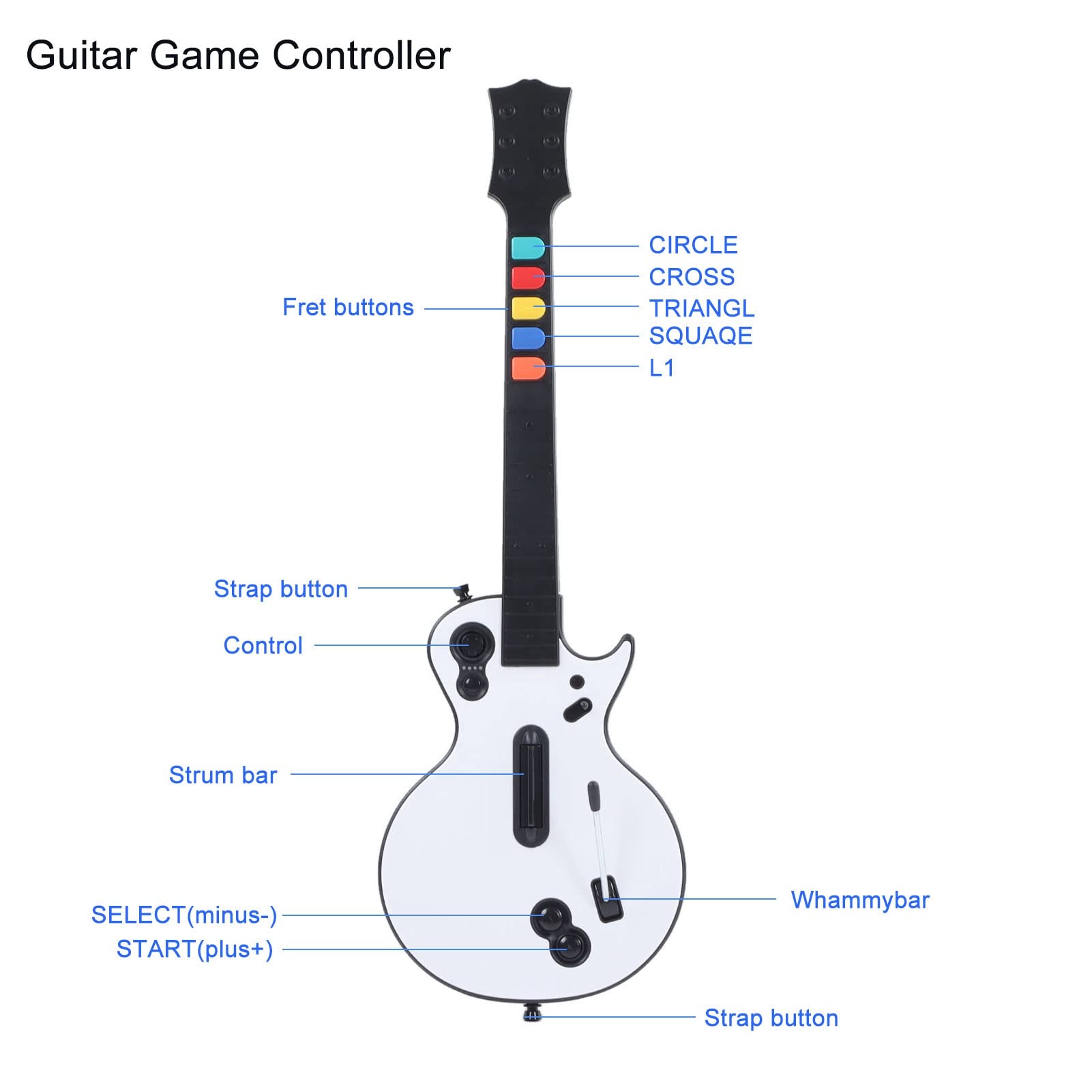 Keenso Guitar Hero Guitar,5 Button Wireless 2.4G USB Port PC Guitar Controller Accessories for PS3 (White), Keensofv37xi4wd9-11