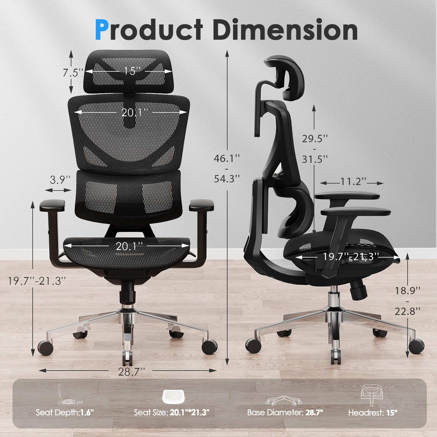 Ergonomic Office Chair Mesh - Home Office Desk Chair with Lumbar Support - Computer Chair Back Height Adjustable(Ergo Upgrade 518 Black