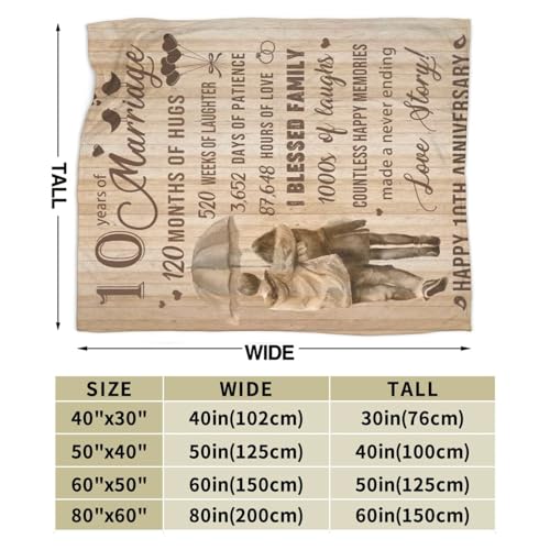 Gwuvioz Happy 10th Wedding Anniversary Blanket Soft Throw Blanket Cozy Blanket & Throws for Couch Bed Living Room Decoration 60"X50"
