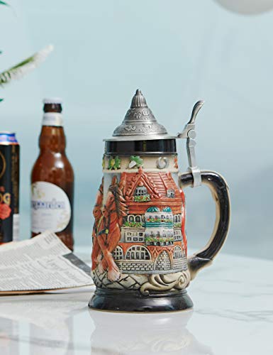 HAUCOZE Beer Stein Mug German Oktoberfest Stanley Viking Tankard with Petwer Lid Birthday Gifts 0.9Liter