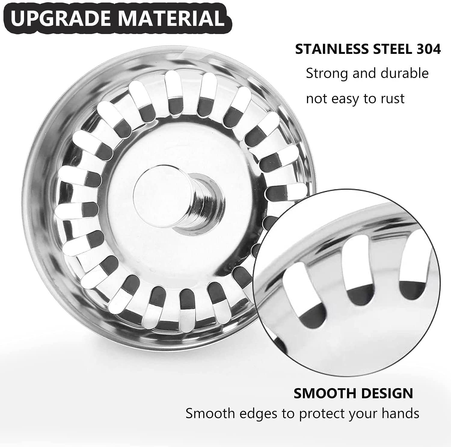 Kitchen Sink Strainer Kitchen Sink Plug, 2 Pack Universal Sink Plugs Bath Plug Strainer Plug, Thickened Stainless Steel Sink Plug Strainer For Kitchen Bathroom Home Office Hotel, Diameter 80Mm