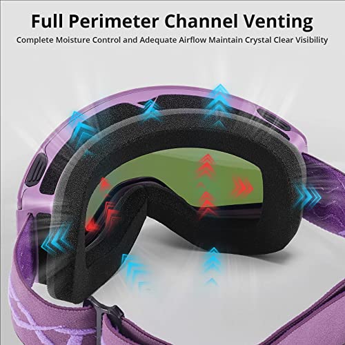Extremus Cornice Ski Goggles with Wide-View Quick-Change Cylindrical Lens, 100% UV Protection Snow Goggles, Helmet-Compatible, OTG, Anti-Fog & Double-Water Resistant