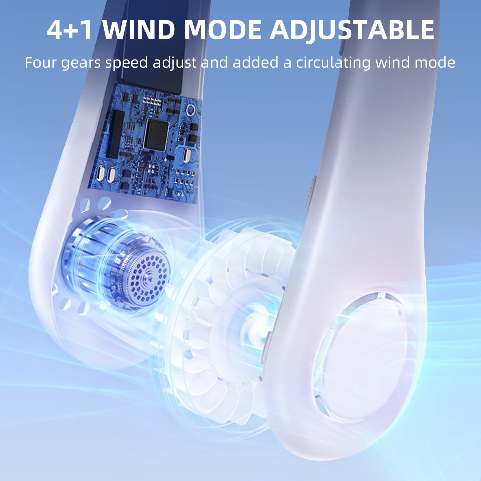 Grarg Portable Neck Fan, 5 Speed Personal Neck Fan with Digital Display, USB Rechargeable Bladness Neck Fan for Indoor Outdoor