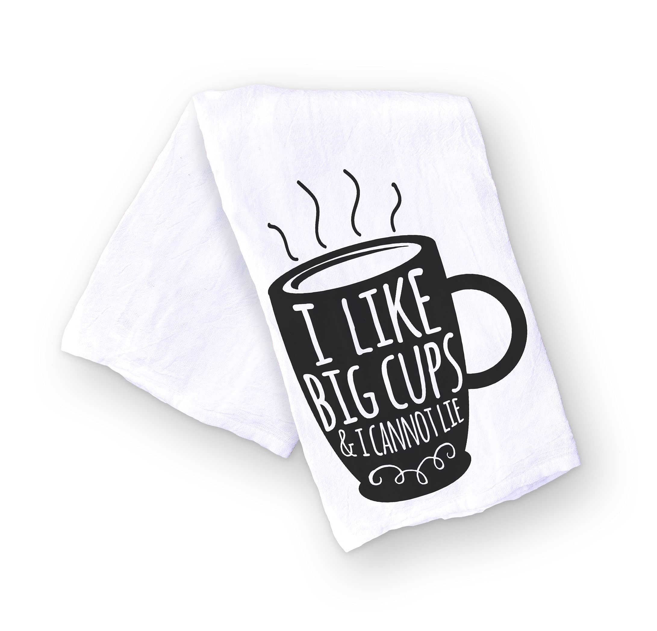 Handmade Funny Kitchen Towel - 100% Cotton Funny Hand Towel for Coffee Lovers, I like Big Cups - 28x28 Inch Perfect for Chef Housewarming Christmas Mother’s Day Birthday Gift (I Like Big Cups)