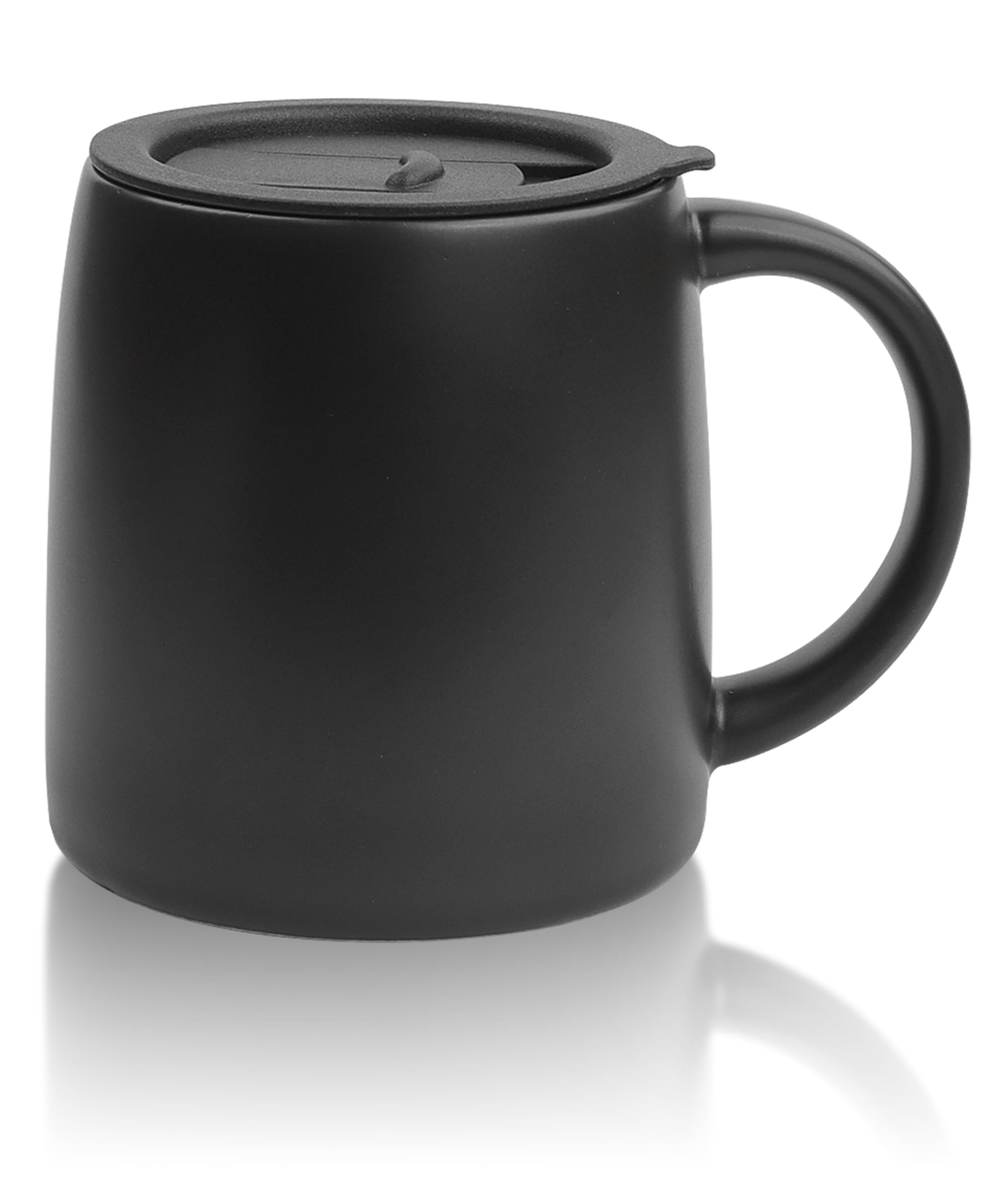 LINVIA Classic Mug, 16 oz Large Coffee Mug with Handle, Ceramic Porcelain Tea Cup, Smooth Matte (Sliding Lid, Black)