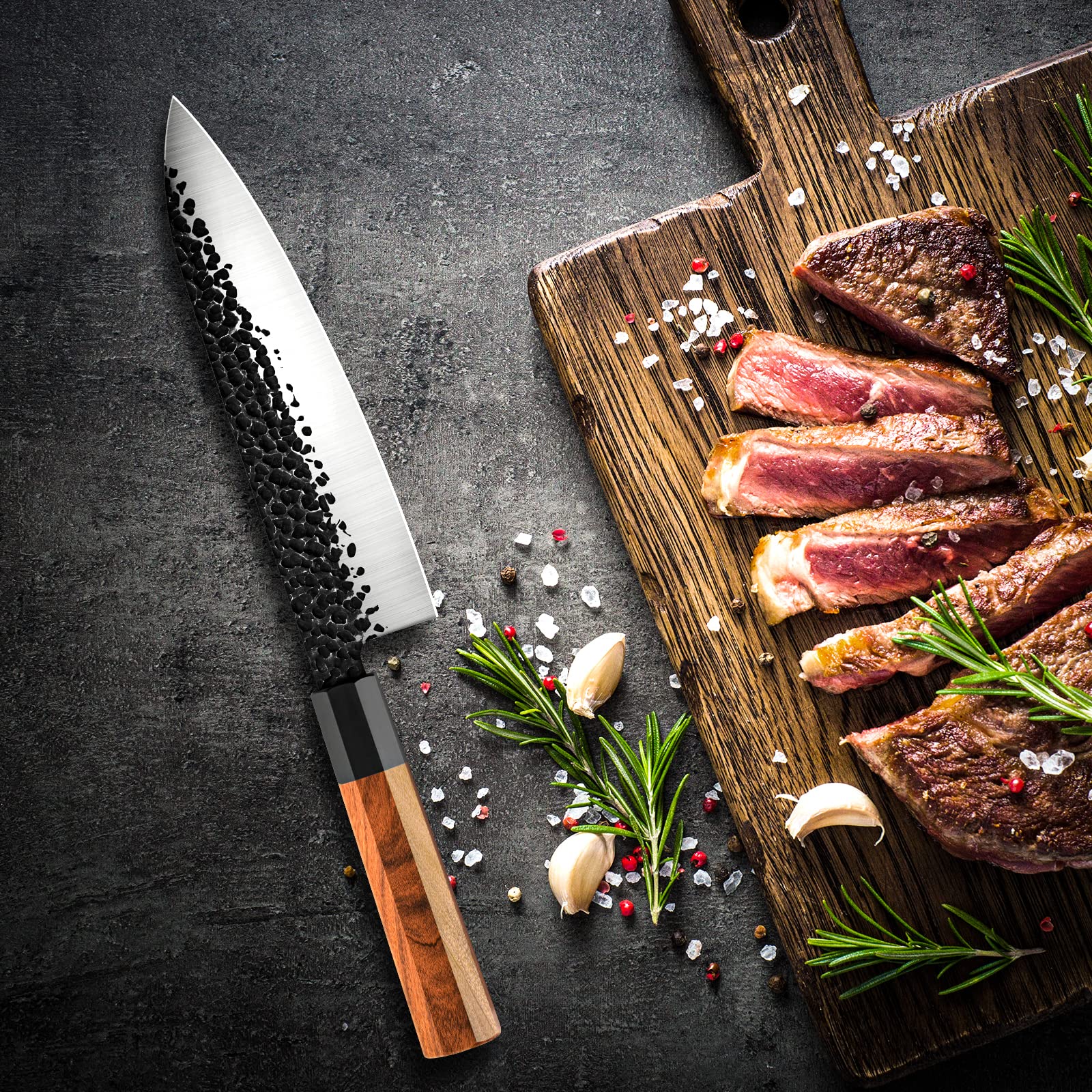 Gyuto Chef Knife - 8 Inch Professional Hand Forged Kitchen Chef Knife High Carbon Japanese AUS-8 Stainless Steel Chef Knife with Rosewood Handle & Gift Box