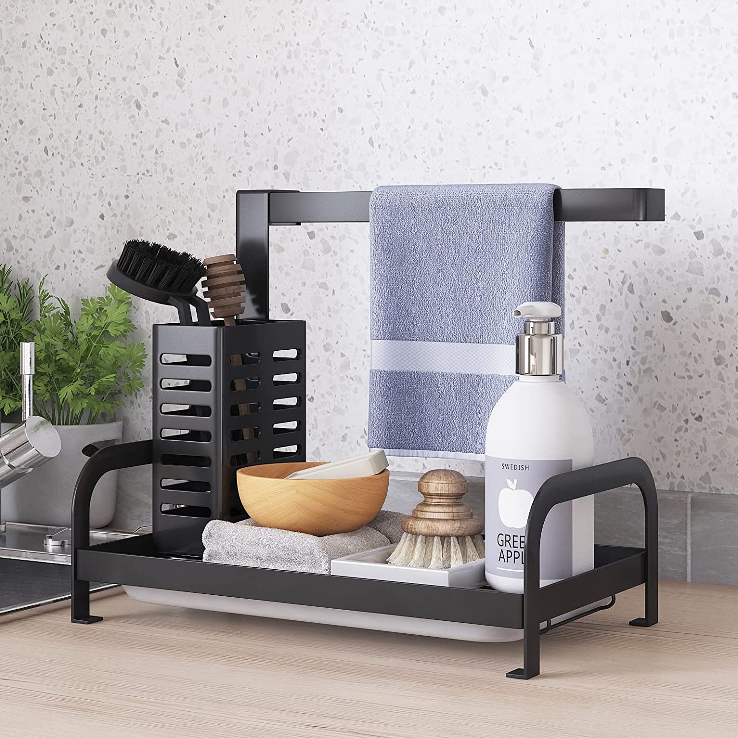 Gogola Sink Caddy, Sponge Holder Sink Tidy Kitchen Caddy Kitchen Organiser Brush Holder Cleaning Organiser Cloth Holder Kitchen Utensils Holder Countertop