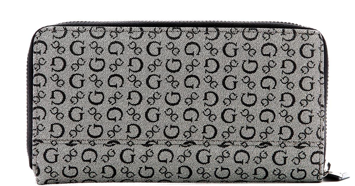 GUESS Women's Logo Print Zip Around Wallet Clutch Bag - Black