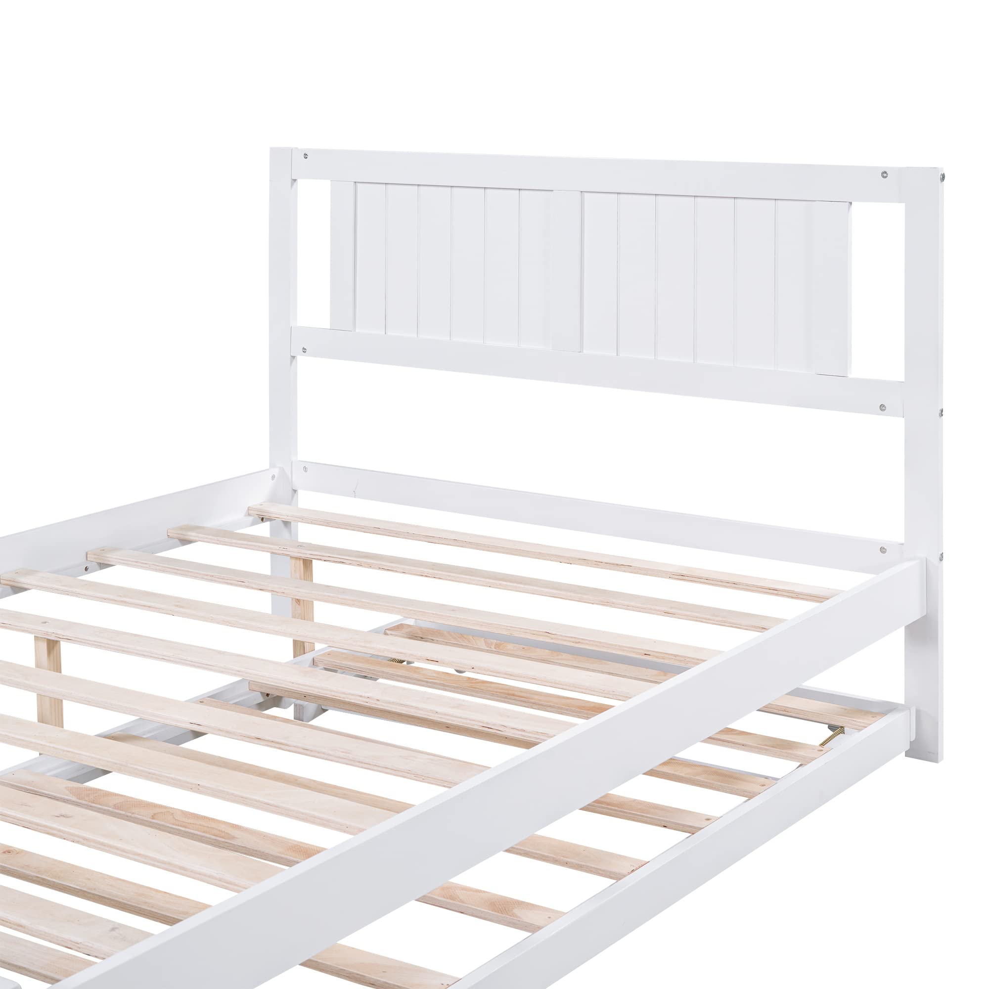 Jintop Full Size Metal Daybed with Twin-Size Trundle and Curved Handle Design,Durable Iron Sofa Bed Frame W/Slats Support,No Box Spring Needed,for Bedroom,Apartment,Guest Room,White