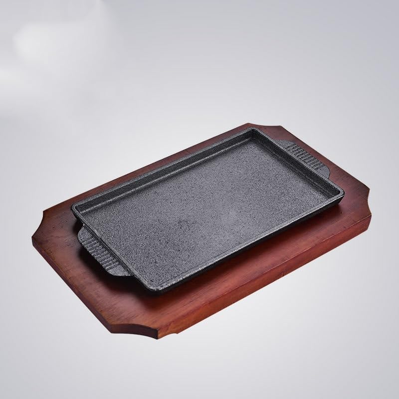 SZTNKSKJ Steak plate sizzle platter cast iron cast iron bakeware cast iron square pan cast iron skillets cast iron platter pan for roti (rectangle 19cm*12cm)