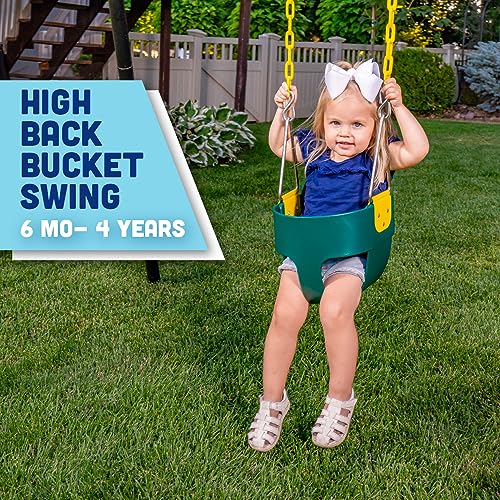 Original High Back Full Bucket Toddler Swing Seat with Plastic Coated Chains and Carabiners for Easy Install - Green - Squirrel Products