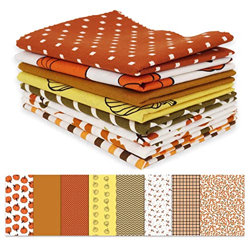 Soimoi 8 Pc Fat Quarter Bundle, Autumn Fall Theme Print 18"x 22" DIY Patchwork- 100% Cotton Pre-Cut Quilting Fabric Orange, Brown, Yellow