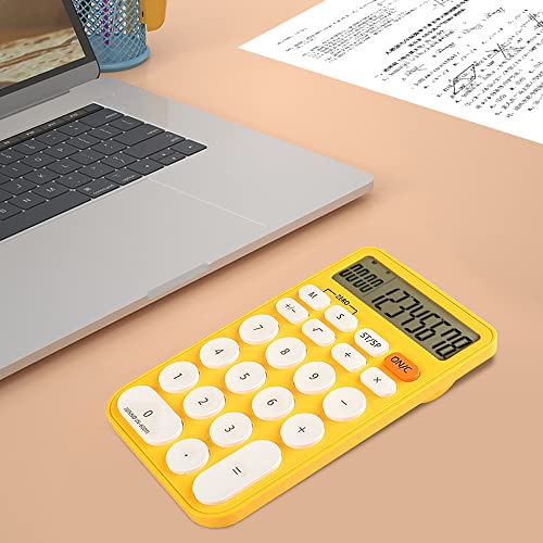 VEWINGL Standard Calculator 12 Digit,with Timers and Alarm Clock,Calculator with Large LCD Display for Office,School,Home & Business Use,Automatic Sleep,with Battery(Yellow)