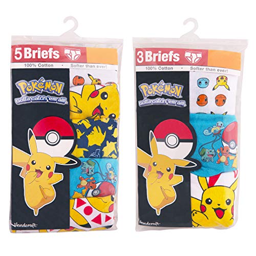 Exclusive 8-Pack 100% Combed Cotton Briefs With Pikachu, Evee, Squirtle, Jigglypuff and More in Sizes 4, 6 & 8