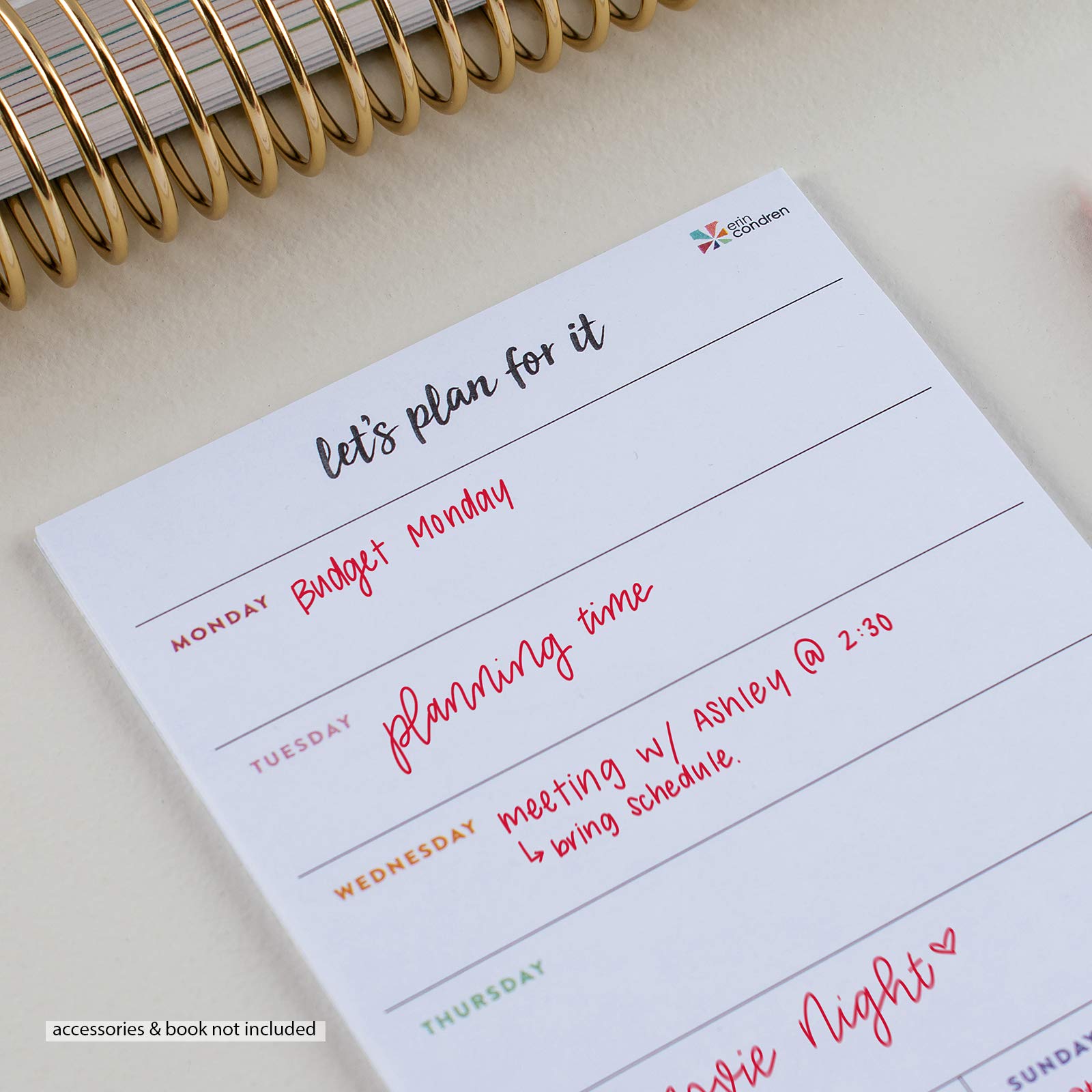 Erin Condren Weekly Sticky Notepad - 3.85" x 5.25" Adhesive Weekly Schedule Pad Fits Erin Condren Desk Stand, 7 Daily Sections, 20 Sheets for 20 Weeks of Planning