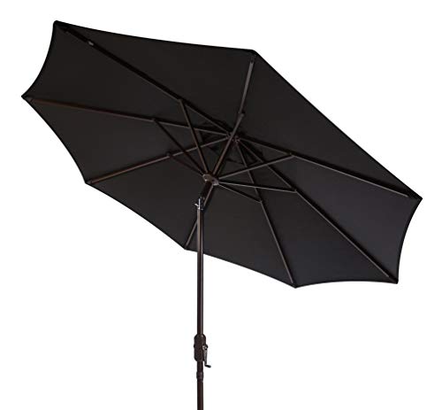 Safavieh PAT8001D Outdoor Collection Ortega Black Uv Resistant 9 Ft Auto Tilt Crank Umbrella