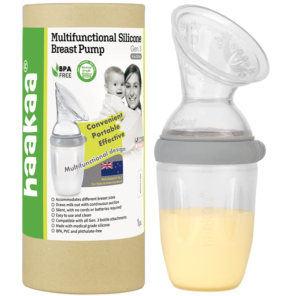 haakaa Gen.3 Manual Breast Pump 5.4oz/160ml | Multi-Functional Silicone Breast Pump for Breastfeeding | Detachable Silicone Pump and Bottle Design, Color: Peach
