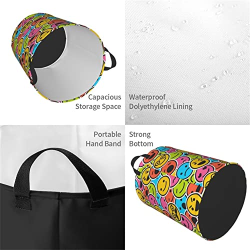 Pulinzy Smiley Face Waterproof Collapsible Laundry Hamper, Dirty Clothes Laundry Basket, Decorative Basket Bin Storage Organizer for Home/Dorm/Bathroom/Nursery Room/Toy Collection