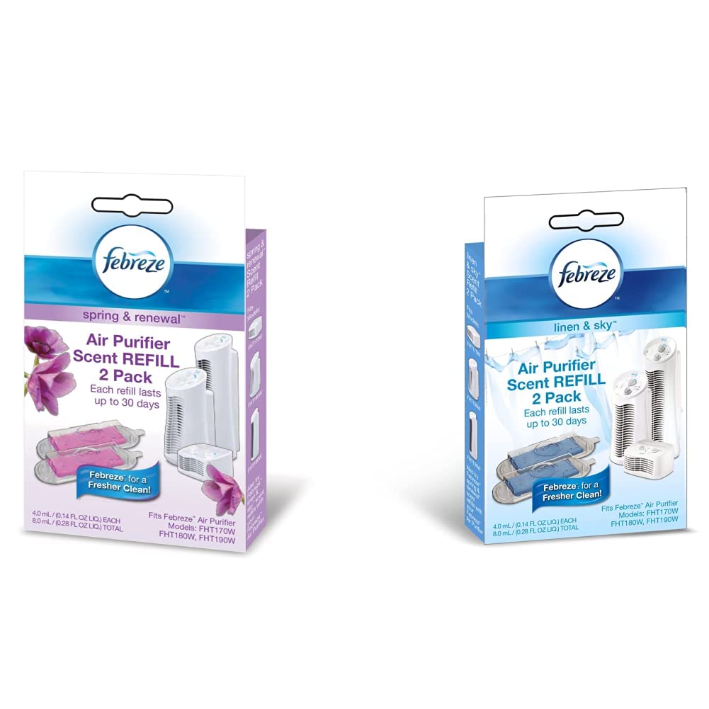 Febreze Scent Refill, Spring and Renewal, 2-Pack & Linen & Sky Air Purifier Scent Refill Cartridge, White, 2 per Pack