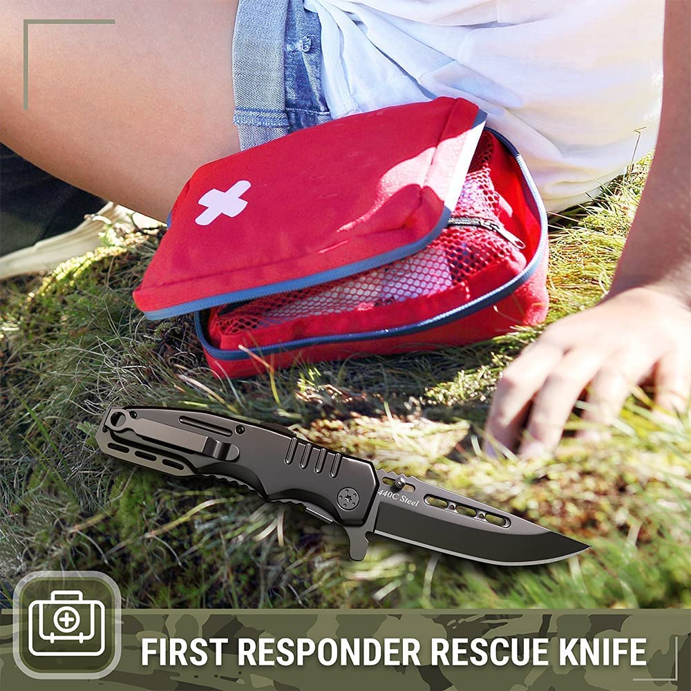 Grand Way Bundle of 2 Items - Spring Assisted Knife - Pocket Folding Knife - Military Style- Utility Multi Function Gear for Men Best Multi- Tool Kit for Work EDC Camping Backpacking