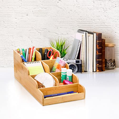 WUWEOT Coffee Condiment Organizer, Coffee Station Organizer, Bamboo Coffee Bar Accessory Caddy, Coffee Tea Bag Organizer Coffee Pod Holder with 7 Compartments