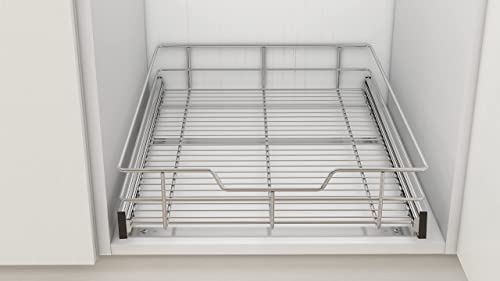 Pull Out Cabinet Organizer - Slide Out Under Cabinet Basket for Kitchen, Bathroom, Pantry Heavy Duty Slide Out Shelves, Requires At Least 18β Cabinet Opening (17.6W x 22D x 5.5H inch, Chrome)