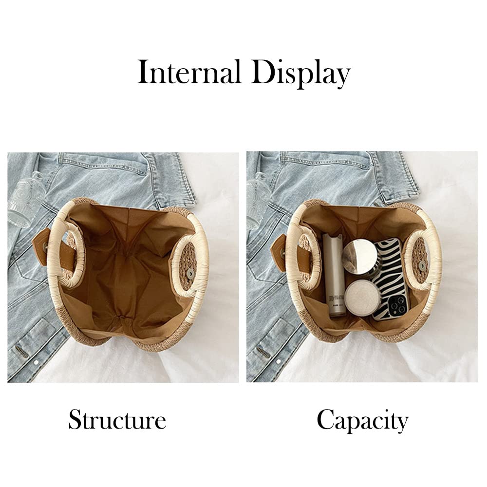 Gogobear Rattan Bag for Women Shell Shaped Straw Bag Handmade Weaving Handbag Beach Vacation Essentials(Brown) One Size