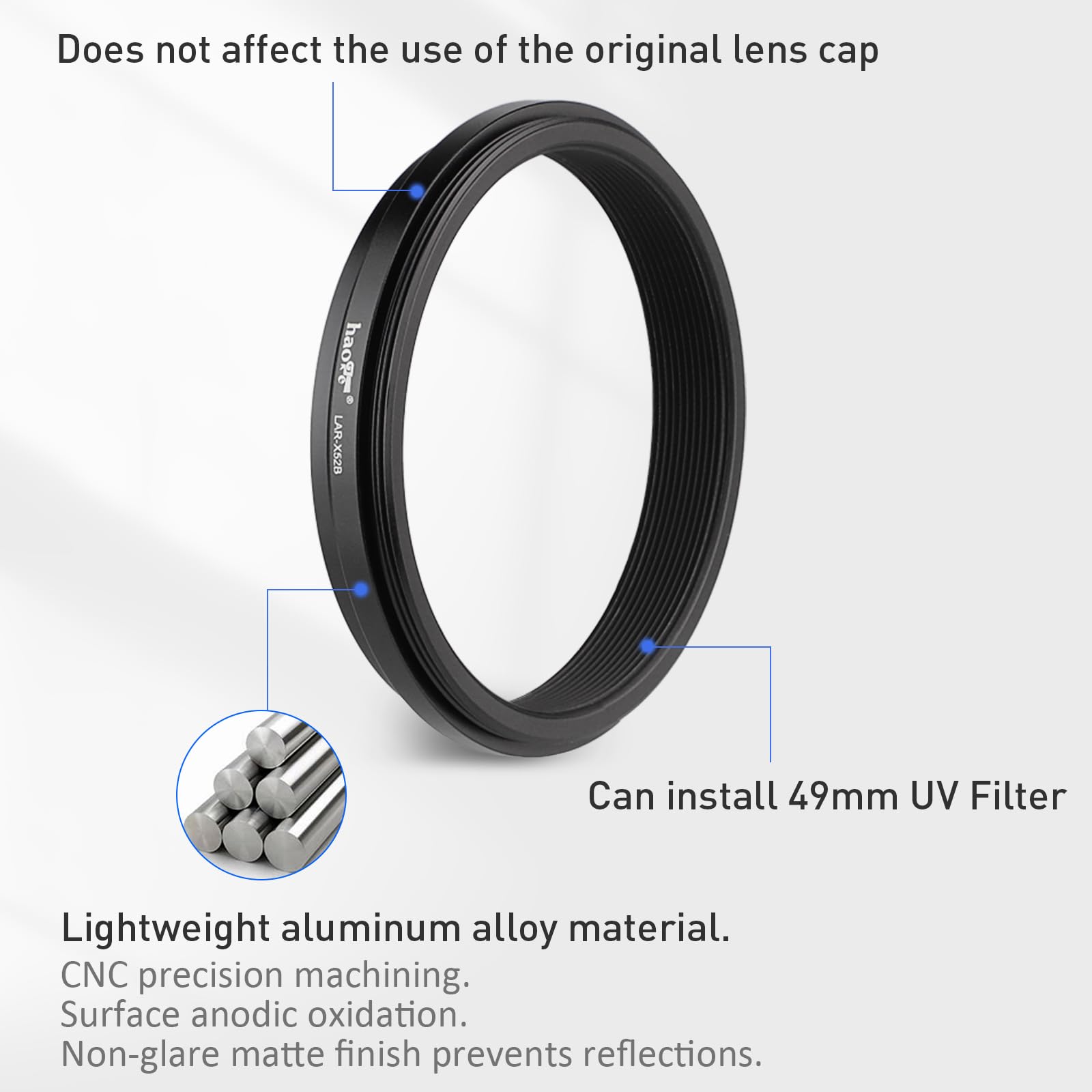 Haoge Lens Filter Adapter Ring for Fujifilm X100VI Fuji FinePix X100V Camera fit 49mm UV CPL ND Filter Lens Cap Replace Fujifilm AR-X100 Black