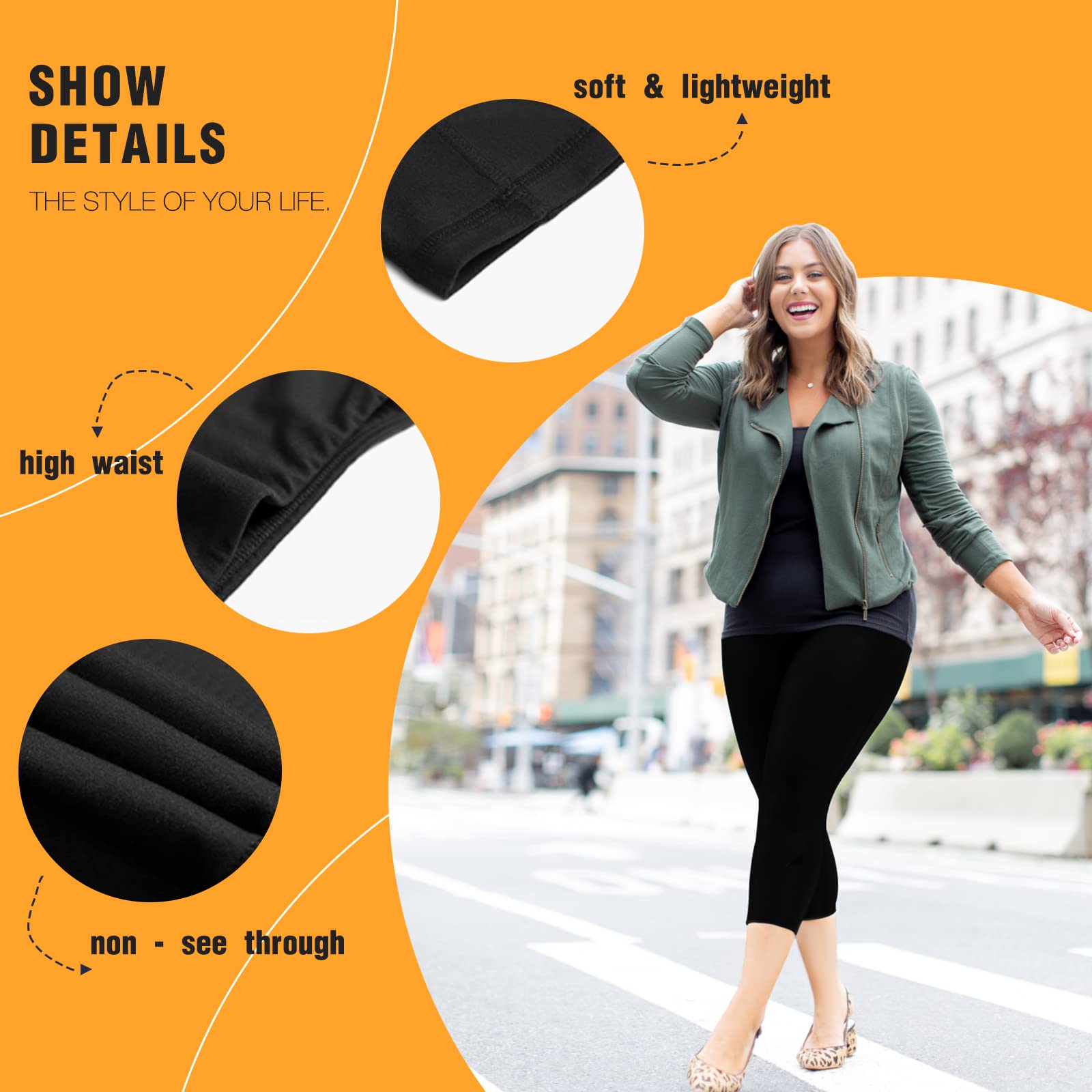GROTEEN 3 Pack Plus Size Capri Leggings for Women-High Waisted Tummy Control Workout Black Yoga Pants