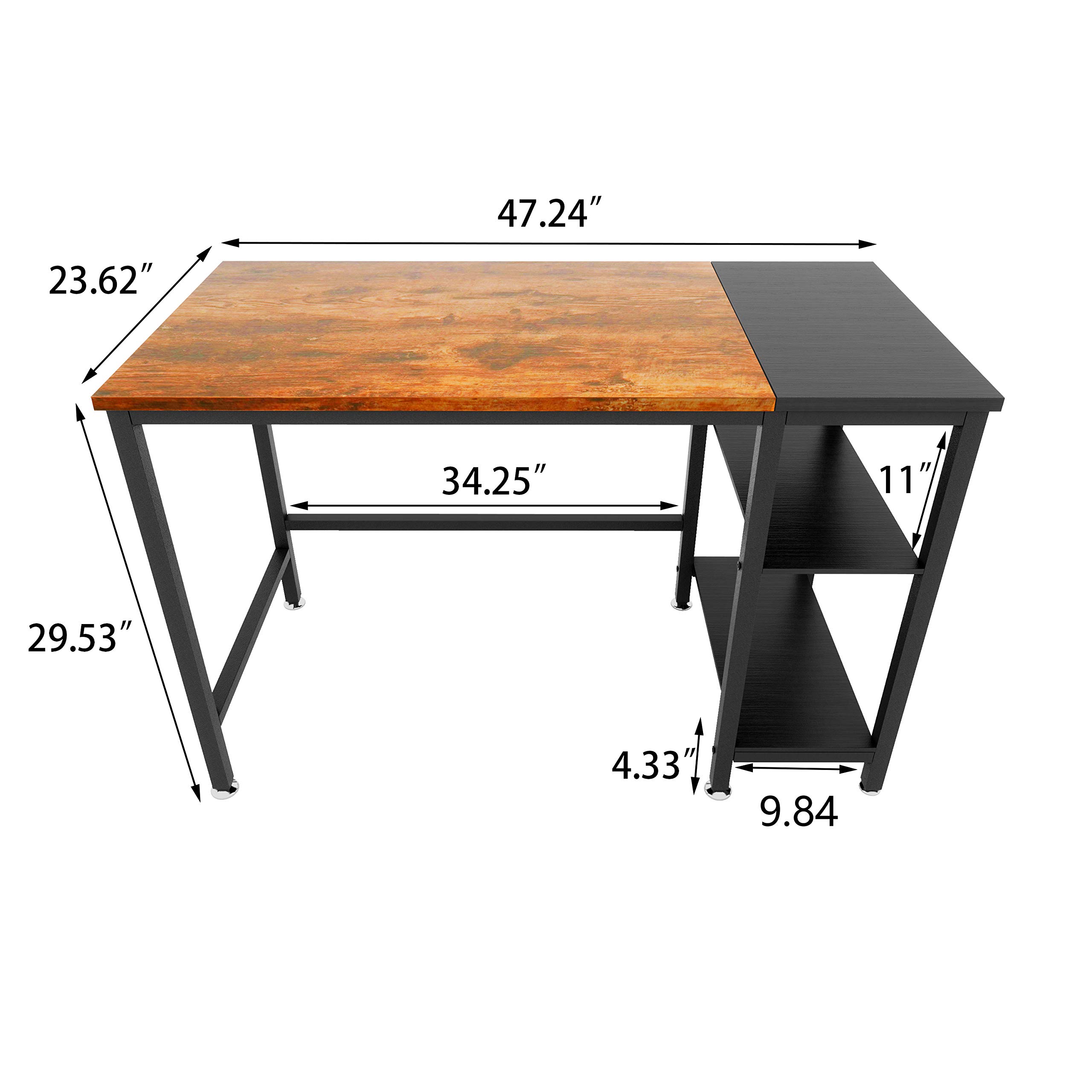 Extra Mile Computer Desk with Storage Shelves,47 Inch Small Desk Study Writing Table for Home, Office, Study Room, Bedroom,Vintage Rustic Brown and Black