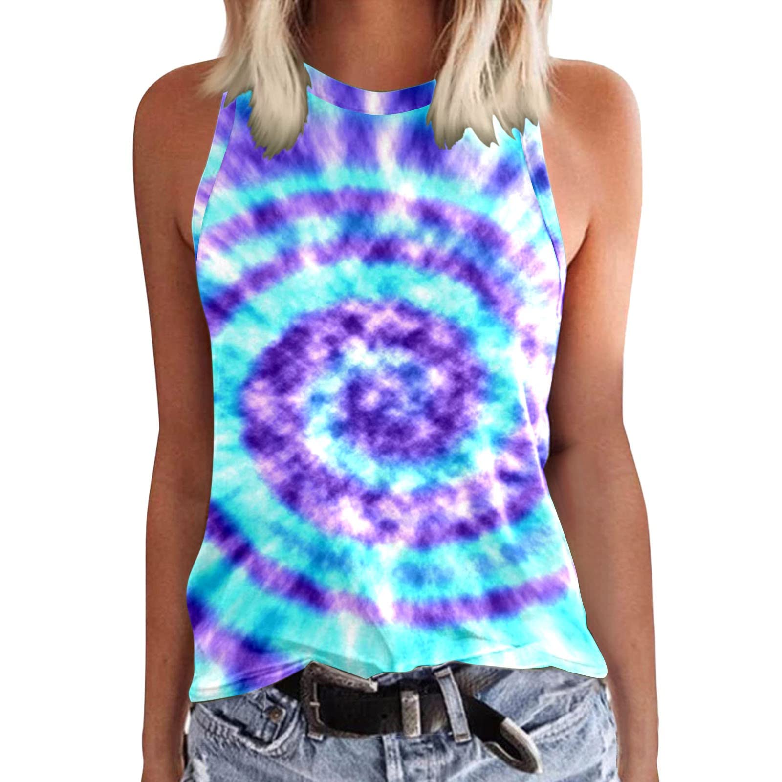 Going Out Tops for Women Loose Crewneck Tank Tops Summer Sleeveless T-Shirts Graphic Printed Basic Tunic Tops