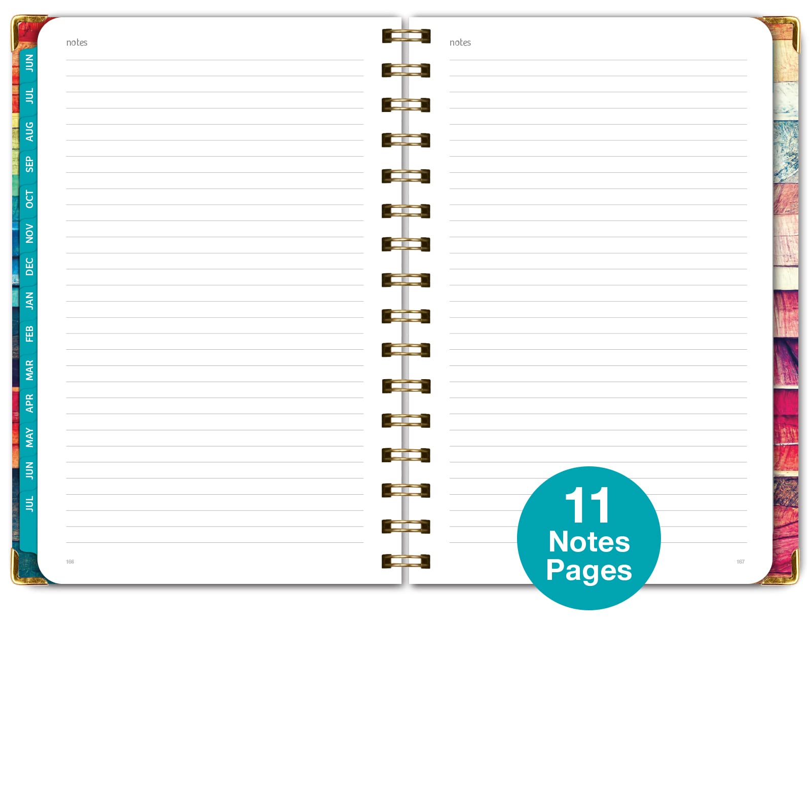 HARDCOVER Academic Year 2023-2024 Planner: (June 2023 Through July 2024) 5.5"x8" Daily Weekly Monthly Planner Yearly Agenda. Bookmark, Pocket Folder and Sticky Note Set (Rainbow Oak)