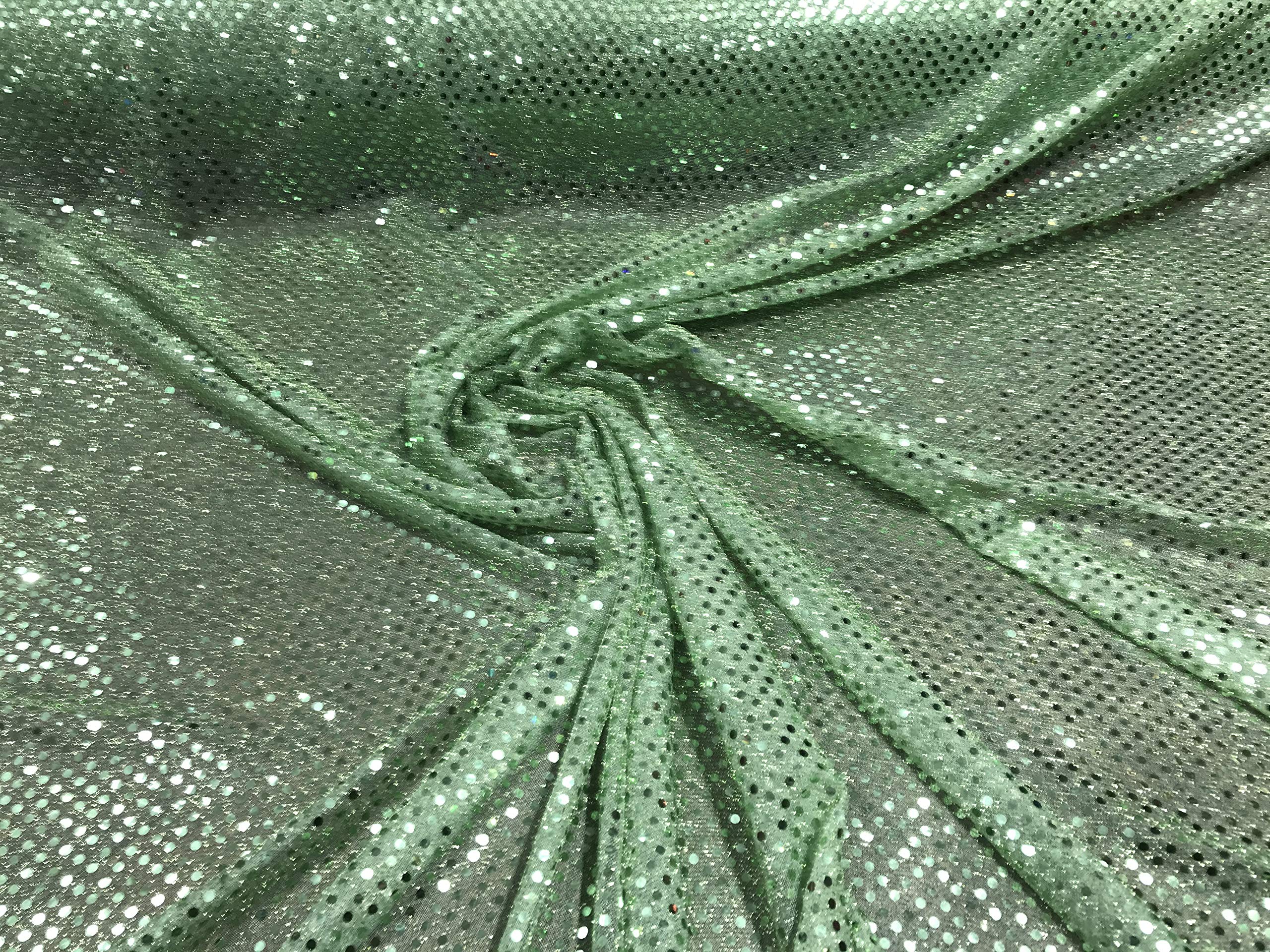 New Creations Fabric & Foam Inc, 40" Wide Mini Faux Sequin Knit Fabric Shiny Dot Confetti Sewing by The Yard. (Sage Green)