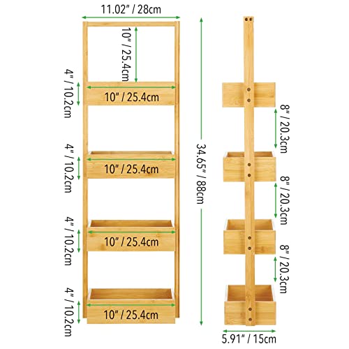 mDesign Free-Standing 4-Tiered Shelf for Bathroom, Wood Bamboo Storage Rack Room Decor Shelves - Decorative Organizer Bins for Bath Towels, Hand Soap, and Toiletries - Natural