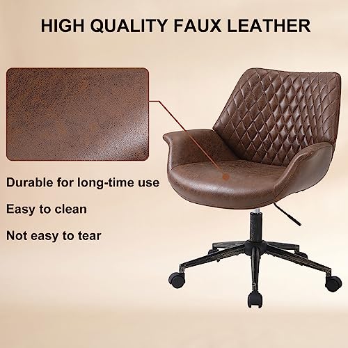 Ermnois Home Office Desk Chair, Fabric Modern Height Adjustable Task Chair with Armrest, Back and Wheels for Living Room Study Room and Bedroom, (New Version 1pc, Brown)