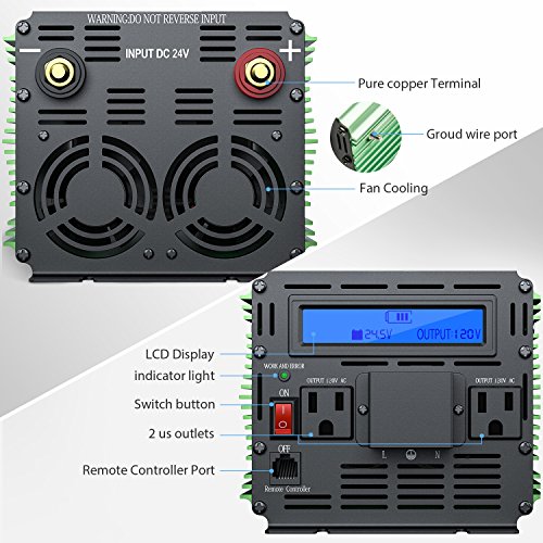 EDECOA 3000W 24V Power Inverter Modified Sine Wave DC 24V to 110V 120V AC Converter with Remote Controller and Hardwire Terminal LCD Display