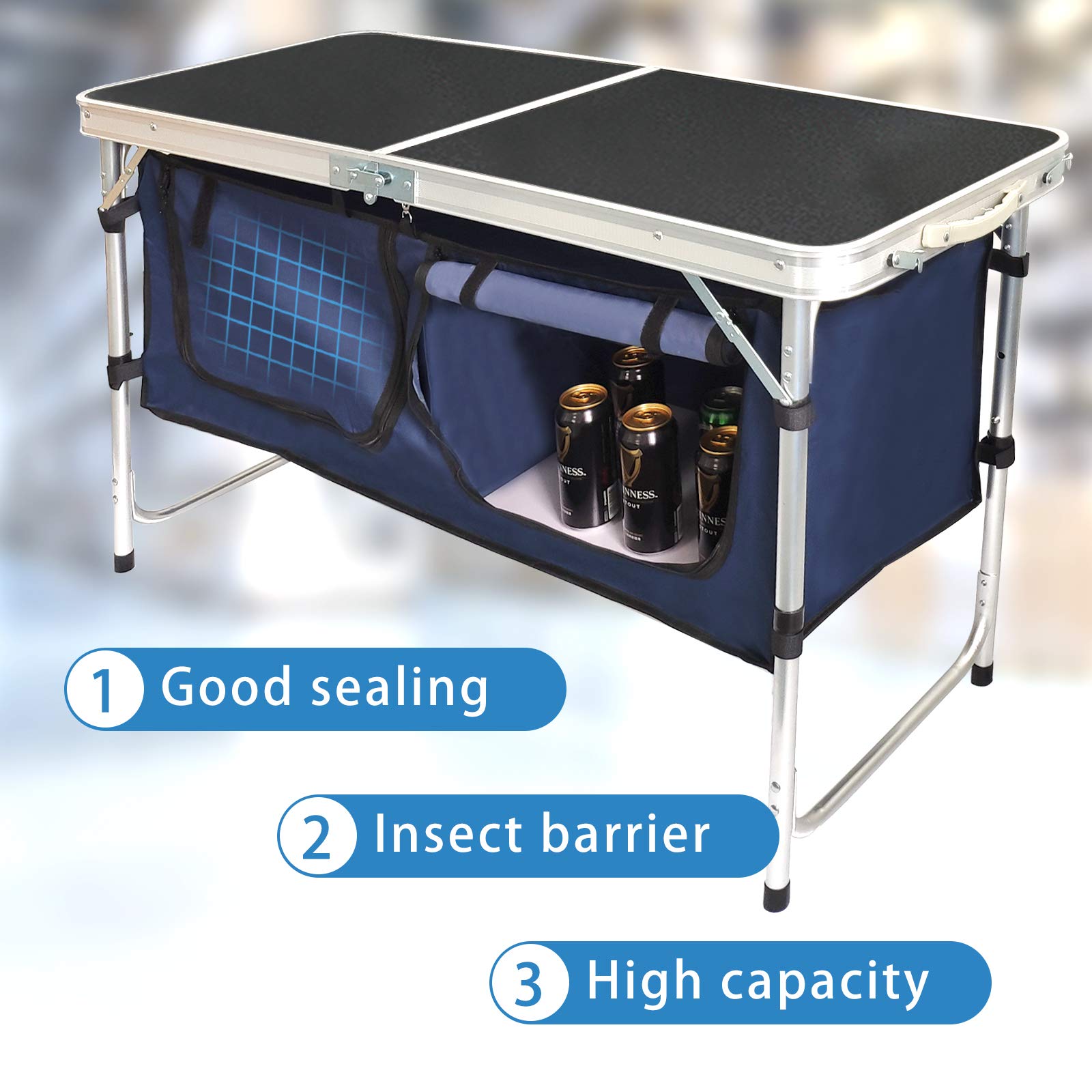 Gocamptoo Outdoor Folding Table with Storage Organizer, Portable Aluminum Lightweight Adjustable Table for Camping, Picnic (BK)