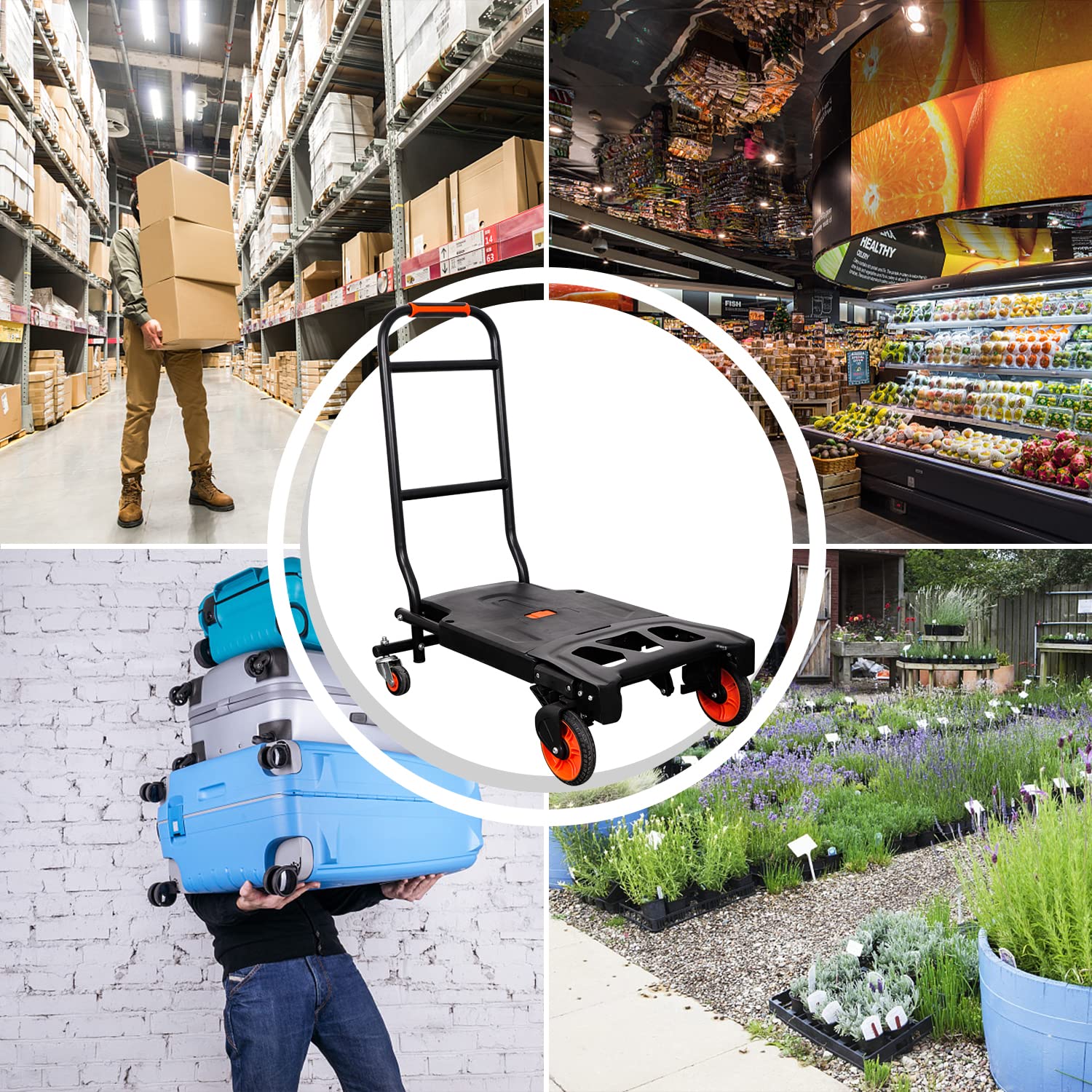Joric Folding Hand Truck Portable Dolly Cart, One-Button Folding Portable Flatbed, Dual-Purpose Design, Switch at Will, 330lbs Capacity Hand Cart, Suitable for Transportation, Baggage Handling Use
