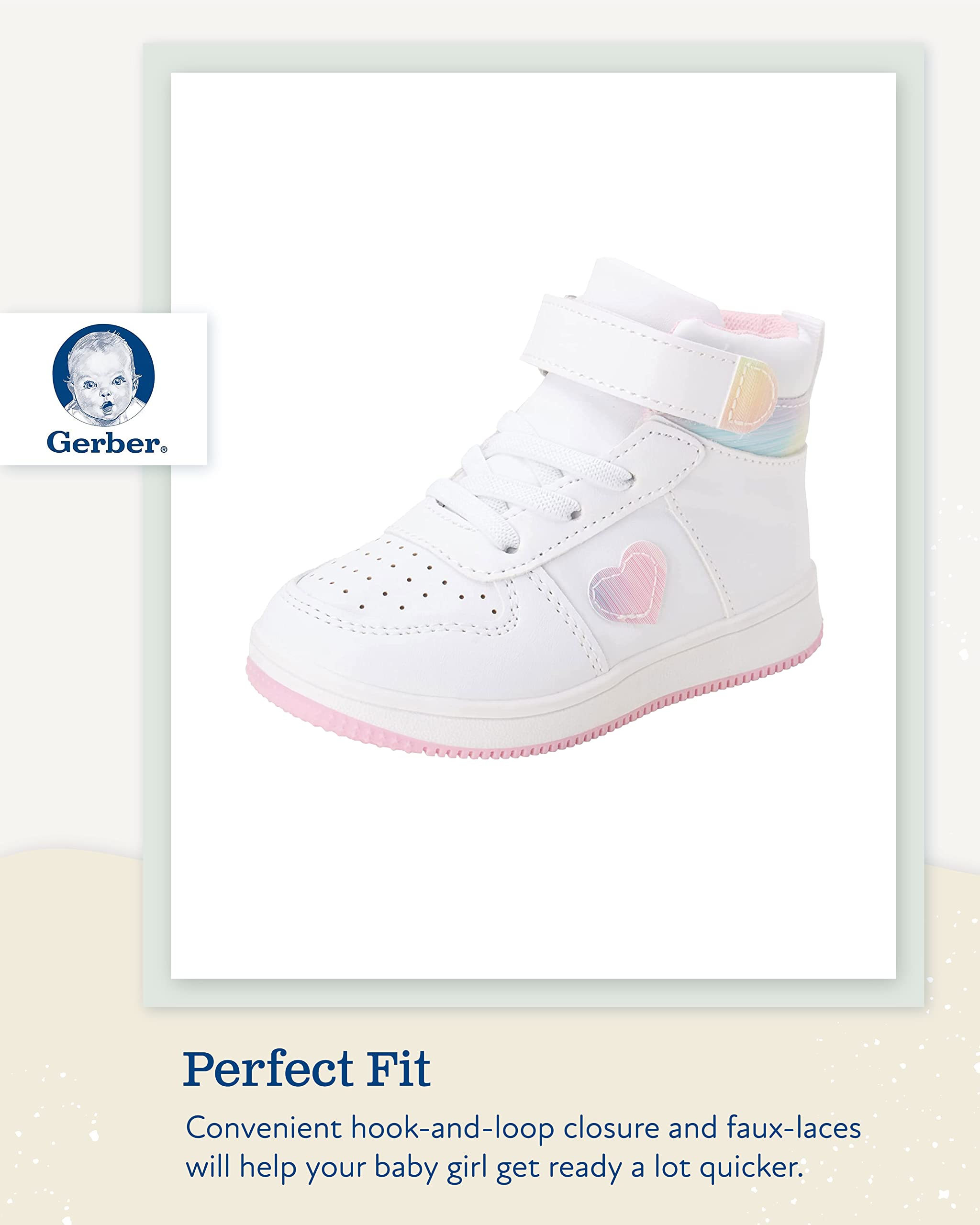 GERBER Baby Girls' Shoes - High Top Ankle Support Walking Shoes (Infant: 3-24 Months), Size 4 Infant, Rainbow Glitter