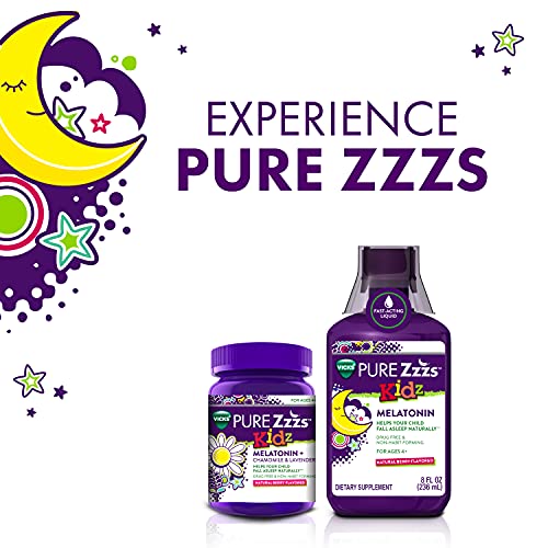 VICKS Pure Zzzs Kidz, Melatonin Sleep Aid Gummies for Kids and Children, Helps Your Child Fall Asleep Naturally, Low Dose Melatonin, 72 Gummies, Packaging May Vary