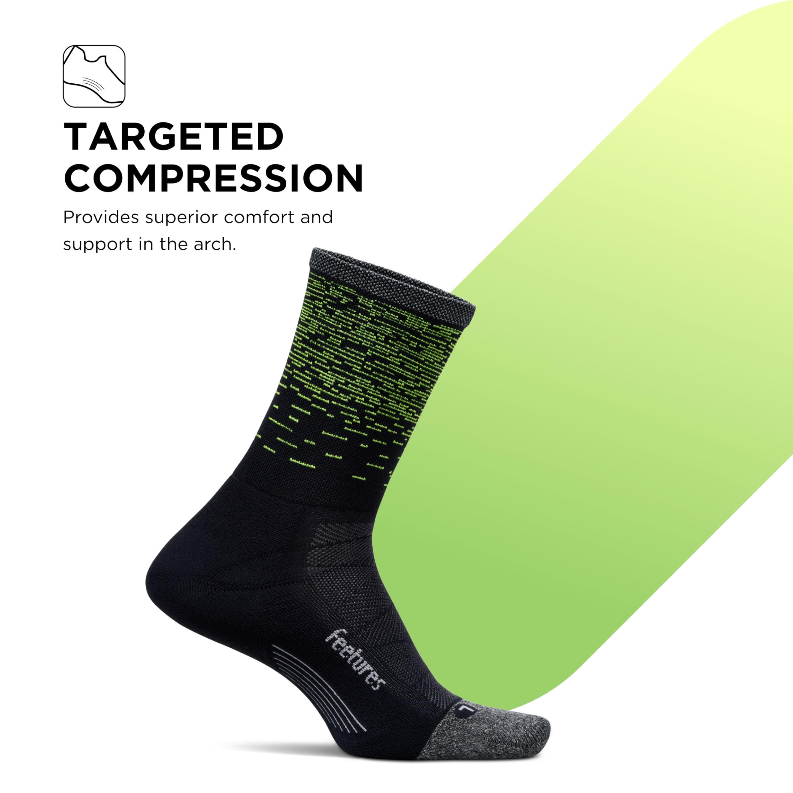 Feetures Elite Ultra Light Cushion Mini Crew Sock - Sport Sock with Targeted Compression - Medium, Ascent Blue (1 Pair)