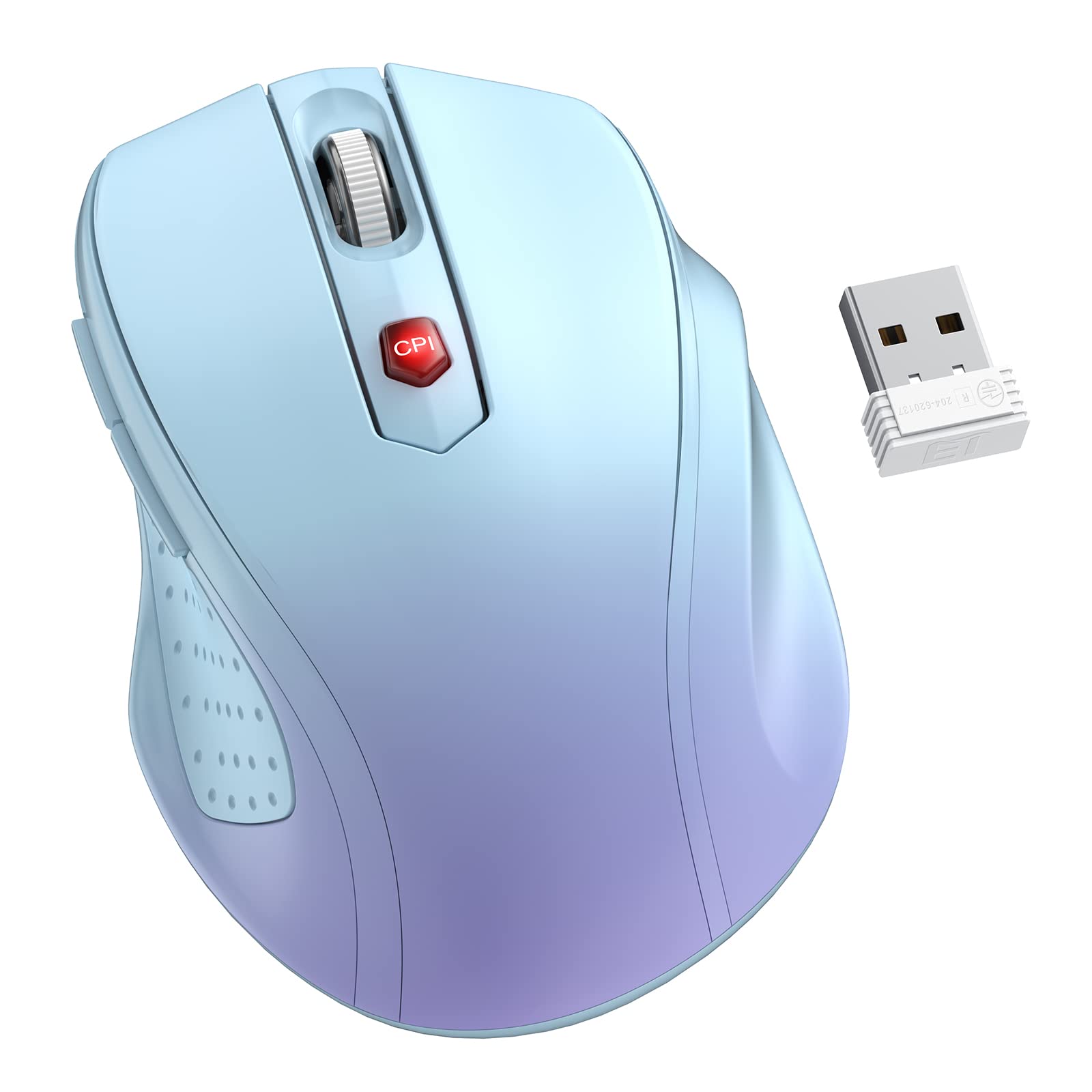 HOTWEEMS Wireless Mouse, D-09 Computer Mouse USB Cordless Mice for Laptop, Ergo Grips, Lightspeed 5-Level 2400 DPI, 16 Months Battery, Portable for PC Mac Chromebook (Blue and Purple)