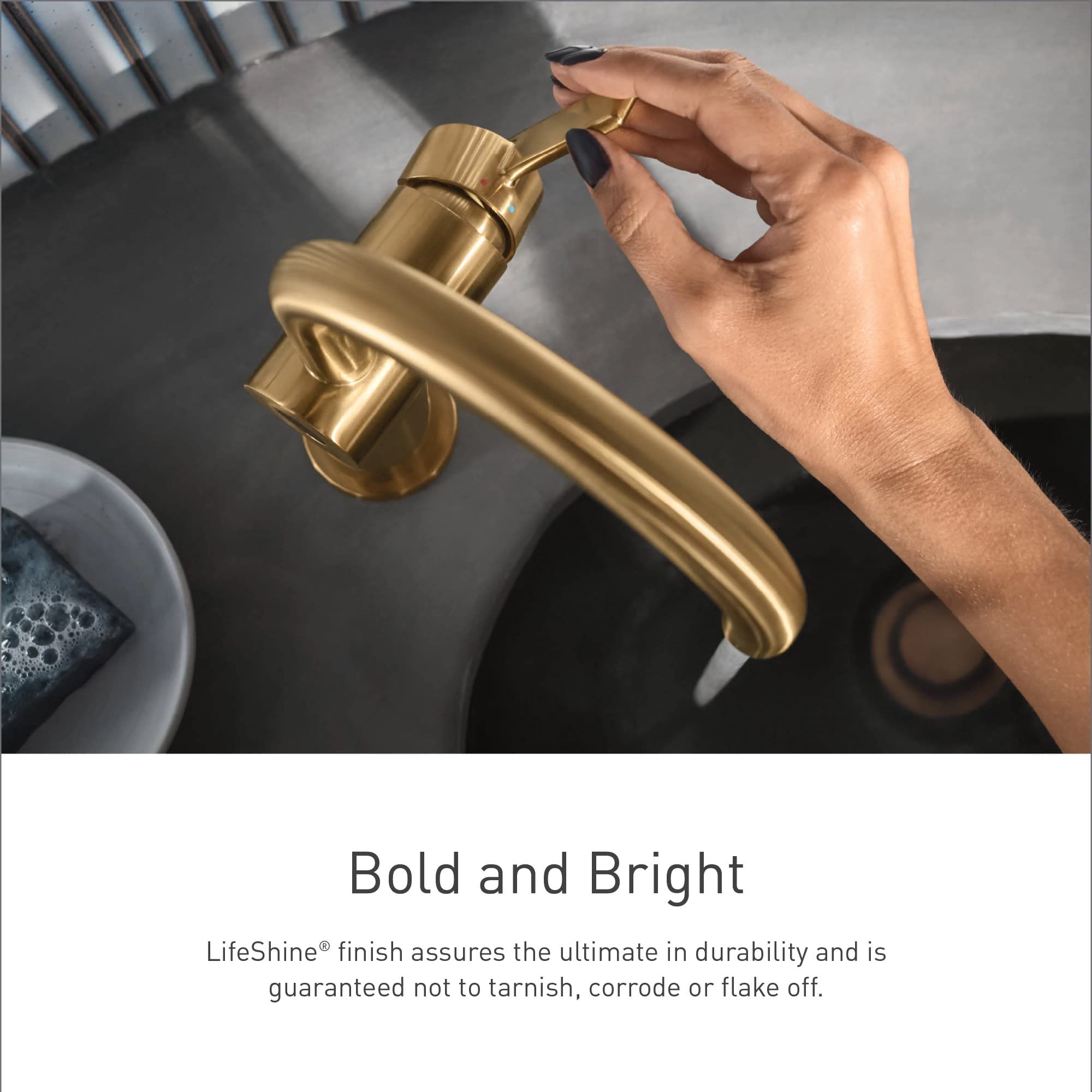 Moen Voss Brushed Gold Contemporary Two-Handle Widespread Bathroom Sink Faucet Trim Kit for Adjustable 8-16 inch Three-Hole Installations (Valve Required), T6905BG