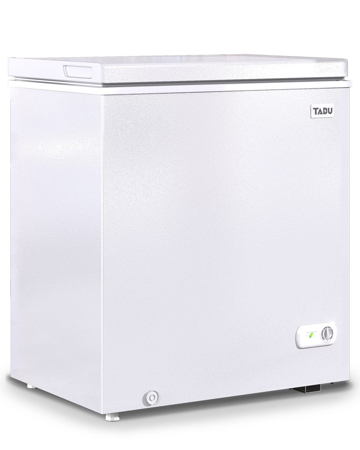 TABU 5.0 Cu Ft Deep Freezer, Top Open Door Chest Freezer, Compact Freezer with Removable Storage Basket, 7 Level Adjustable Temperature and Top Open Door, Ideal for Kitchen, Basement (White)