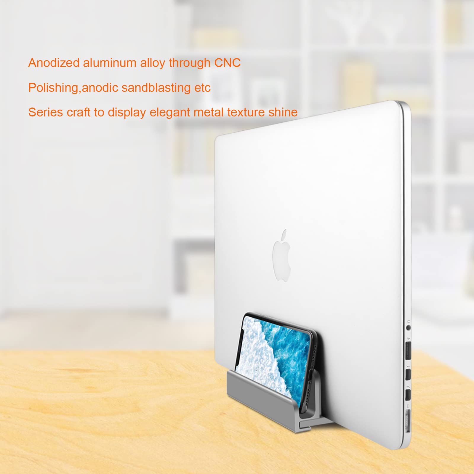 Elejolie Vertical Holder for Laptop,Surface Vertical Laptop Stand 3 Slot with Adjustable Size,Aluminium Alloy Upright Mac Stand for Desk(Grey)