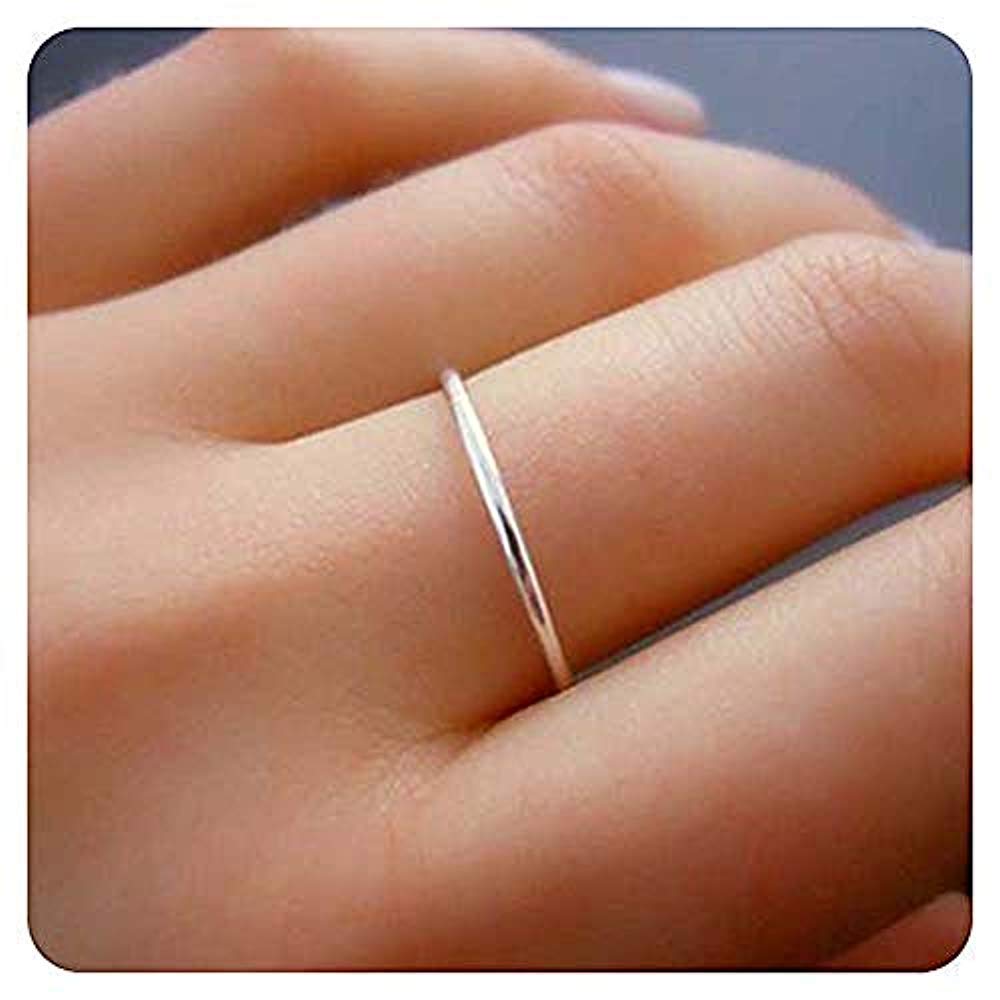 Elegant Touch 1mm Sterling Silver Women's Plain Band Stacking Midi Rings Comfort Fit Wedding Band Ring 14K White Gold Plated (11)