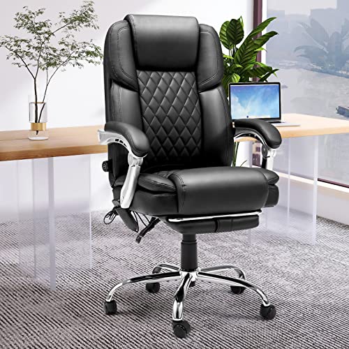 HOMREST Executive Office Chair, Ergonomic Office Chair with Adjustable Lumbar Back Support,Big and Tall Office Chair with Massage and Heat,Home Office Desk Chair,Black