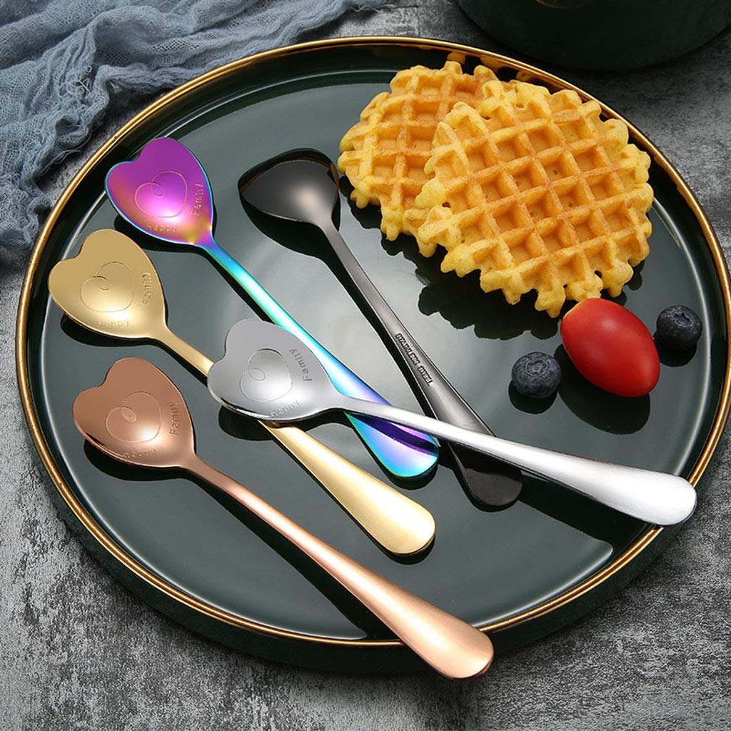 Stainless Steel Spoon Set 7 Pack, Heart Shaped Spoons, Coffee spoon,Dessert Spoon, Ice Cream Spoons, tea spoons,Love spoon, Cute holiday gift (Rose gold, 7)